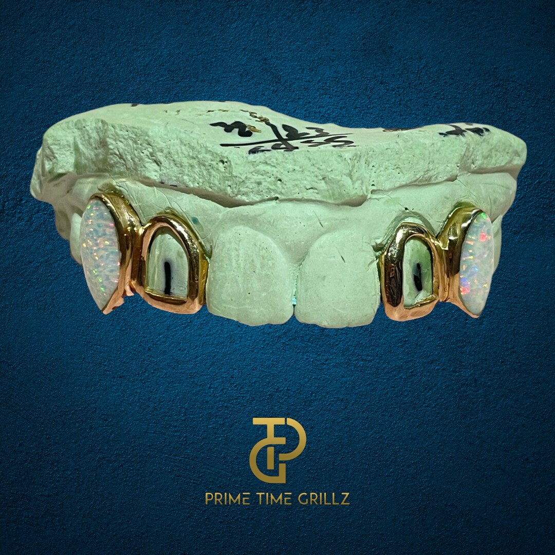 Open Face Caps Opal Grill With Extended Fangs white, Yellow, Rose Gold ...