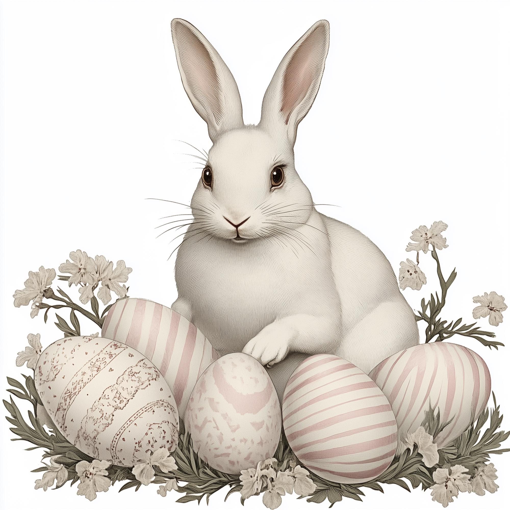 Cute Victorian Easter Bunnies With Easter Eggs | Unique Vintage Clip ...
