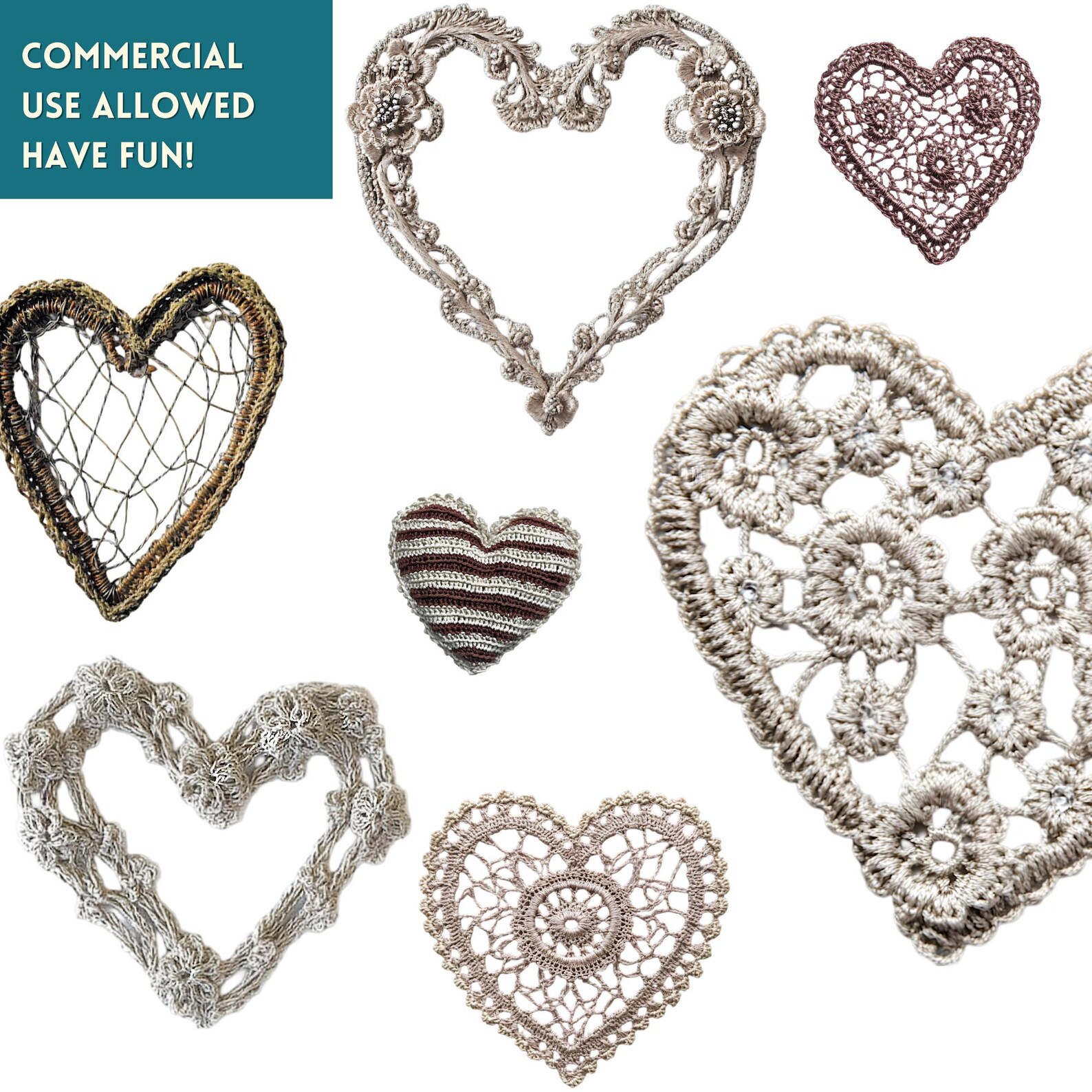 Neutral Colors Crochet Hearts Valentines Clip Art: Crocheted, Lacy ...