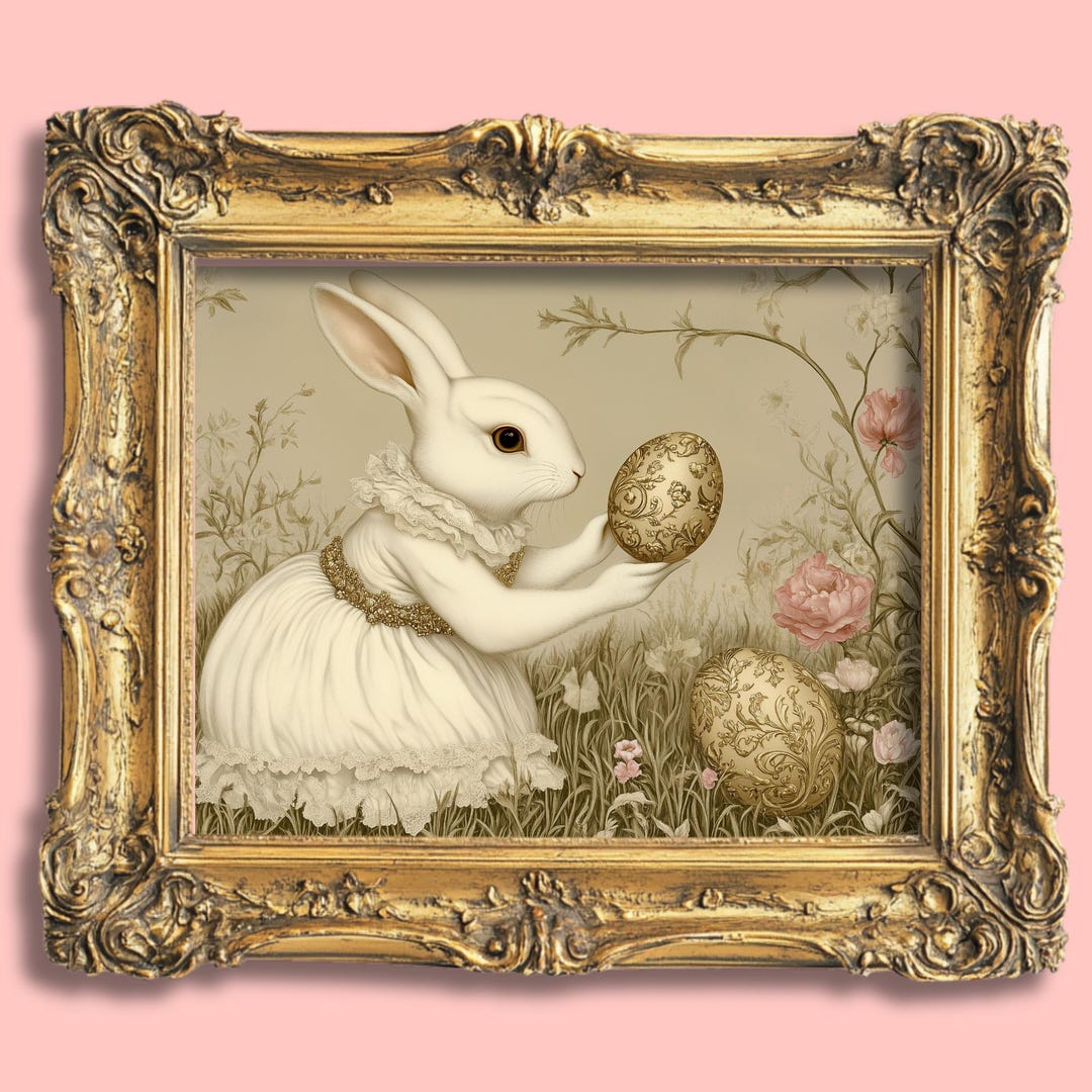 Easter Bunny in Regency Dress Printable Wall Art | Pretty Easter Decor ...