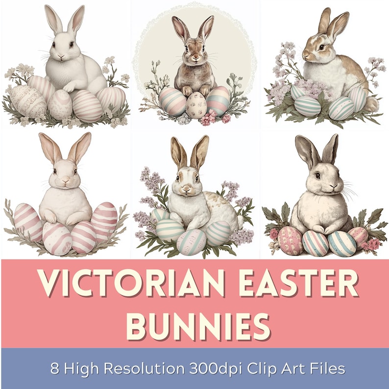 Cute Victorian Easter Bunnies With Easter Eggs | Unique Vintage Clip ...