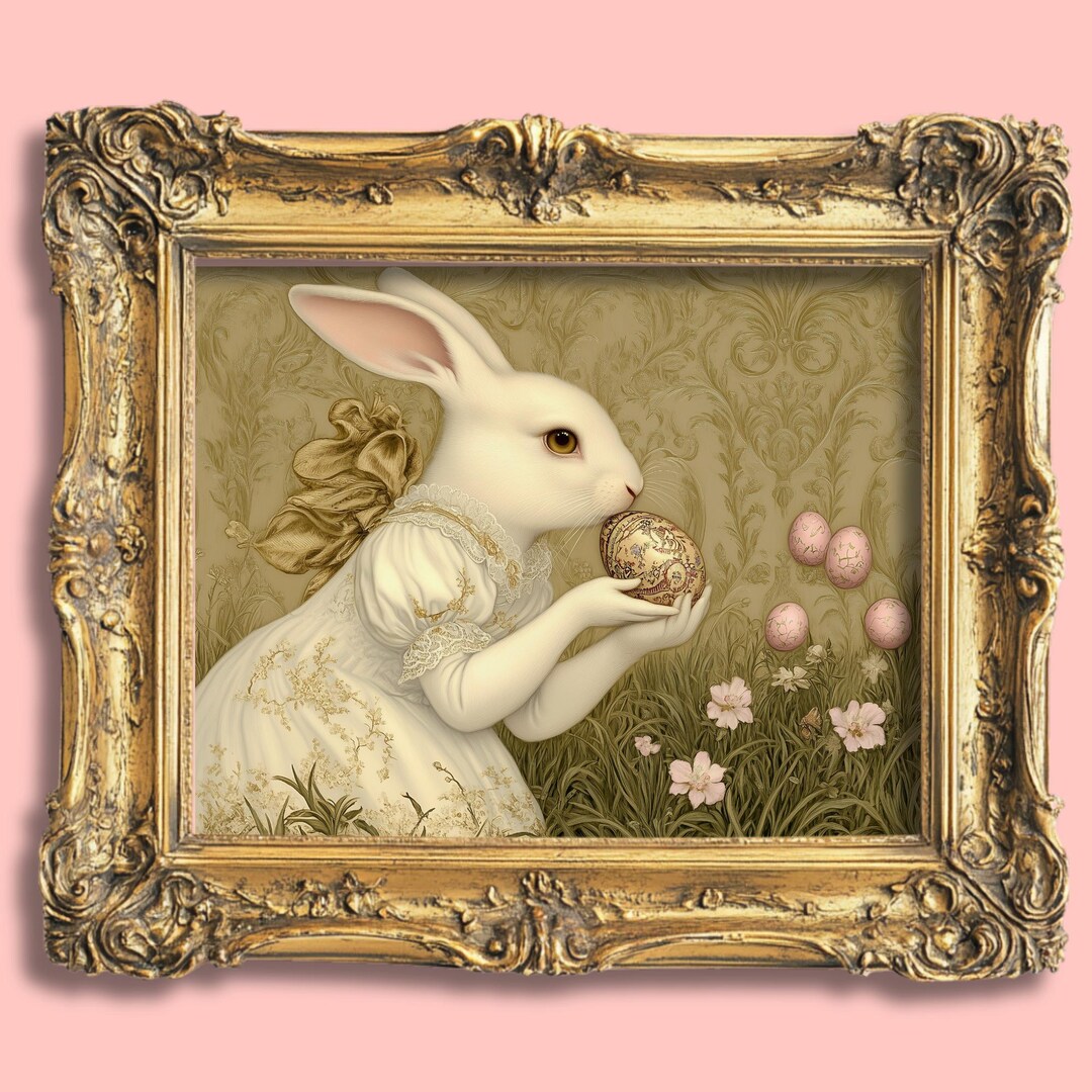 Easter Bunny Printable Wall Art in Regency Dress | Pretty Easter Decor ...