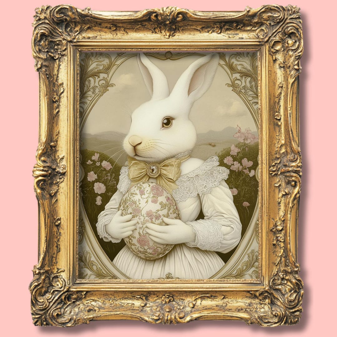 Victorian Easter Bunny Printable Wall Art | Pretty Easter Decor | High ...