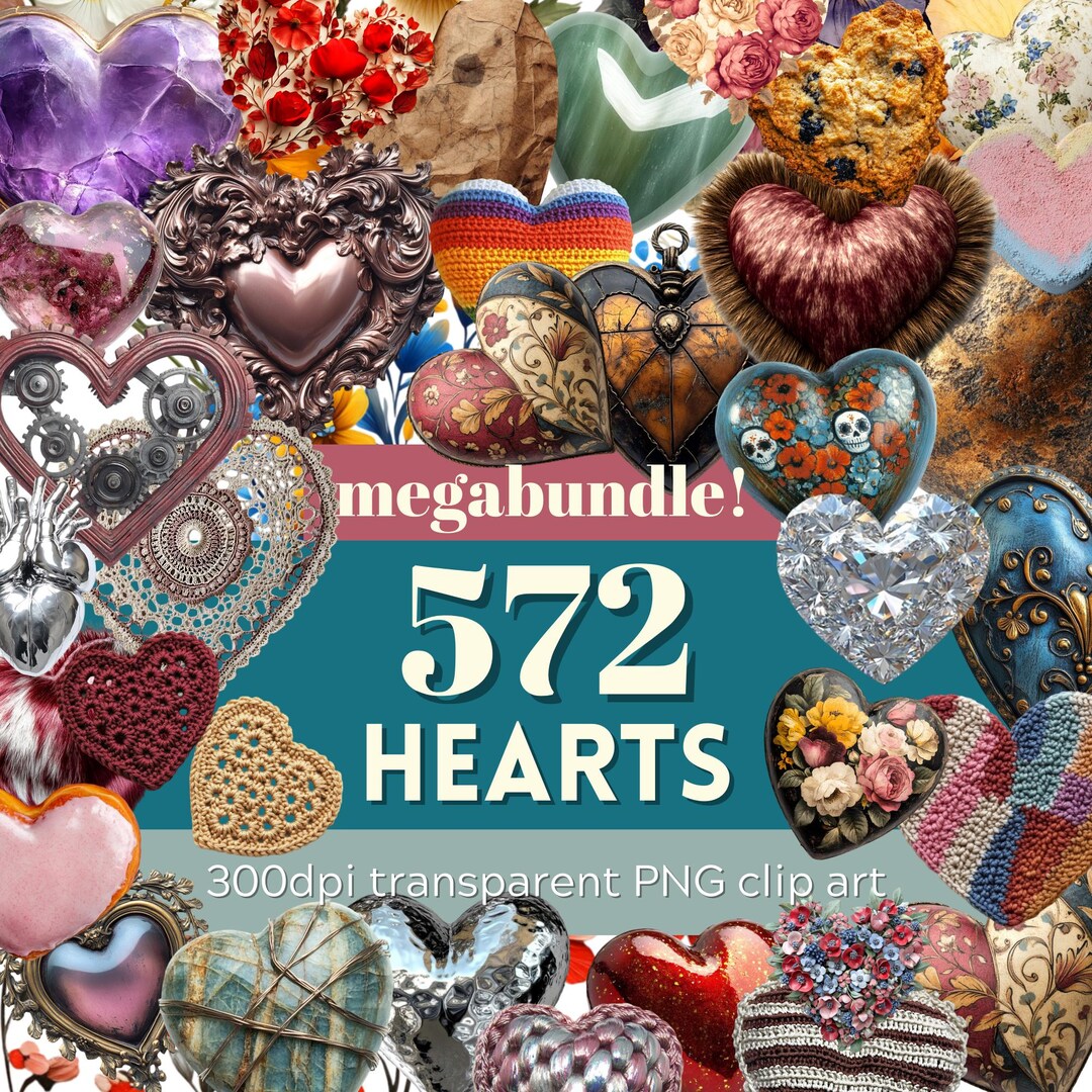 Hearts Valentines Clip Art MEGABUNDLE: Fun Materials, Unique Hearts ...