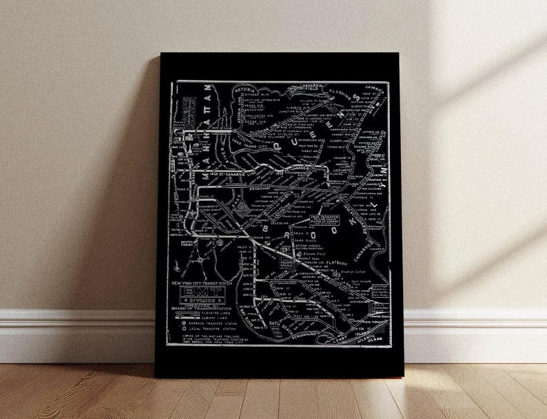 Vintage NYC Subway Map Poster: Retro New York Transit Chart - Etsy