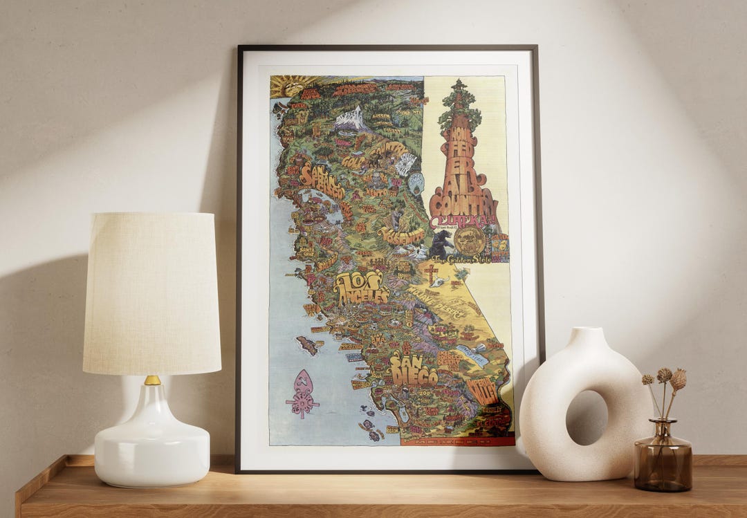California Vintage Pictograph Map - the Golden State Pictorial Map ...