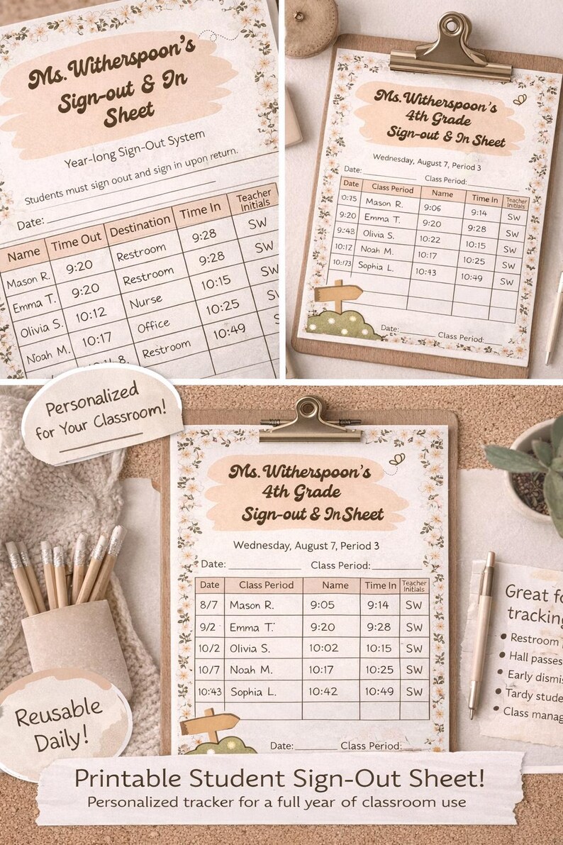 Personalized Year-long Teacher Sign-out/in Sheet - Etsy