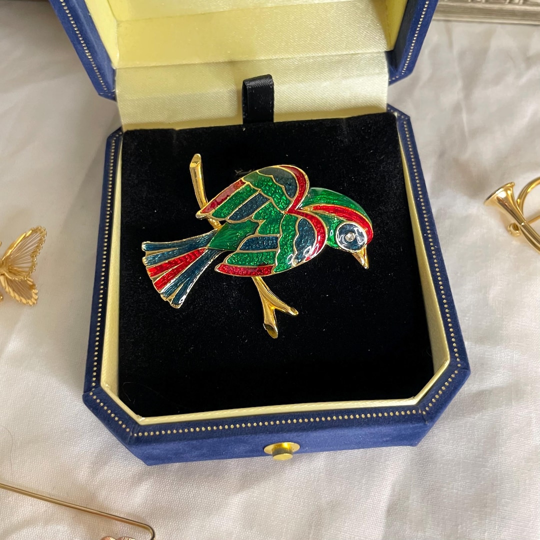 Vintagegold Toned Colorful Enamel Bird Brooch Pin - Etsy