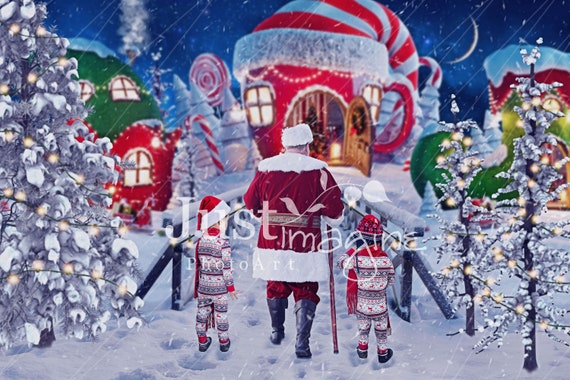 Walking With Santa Digital Background Christmas Santa North | Etsy