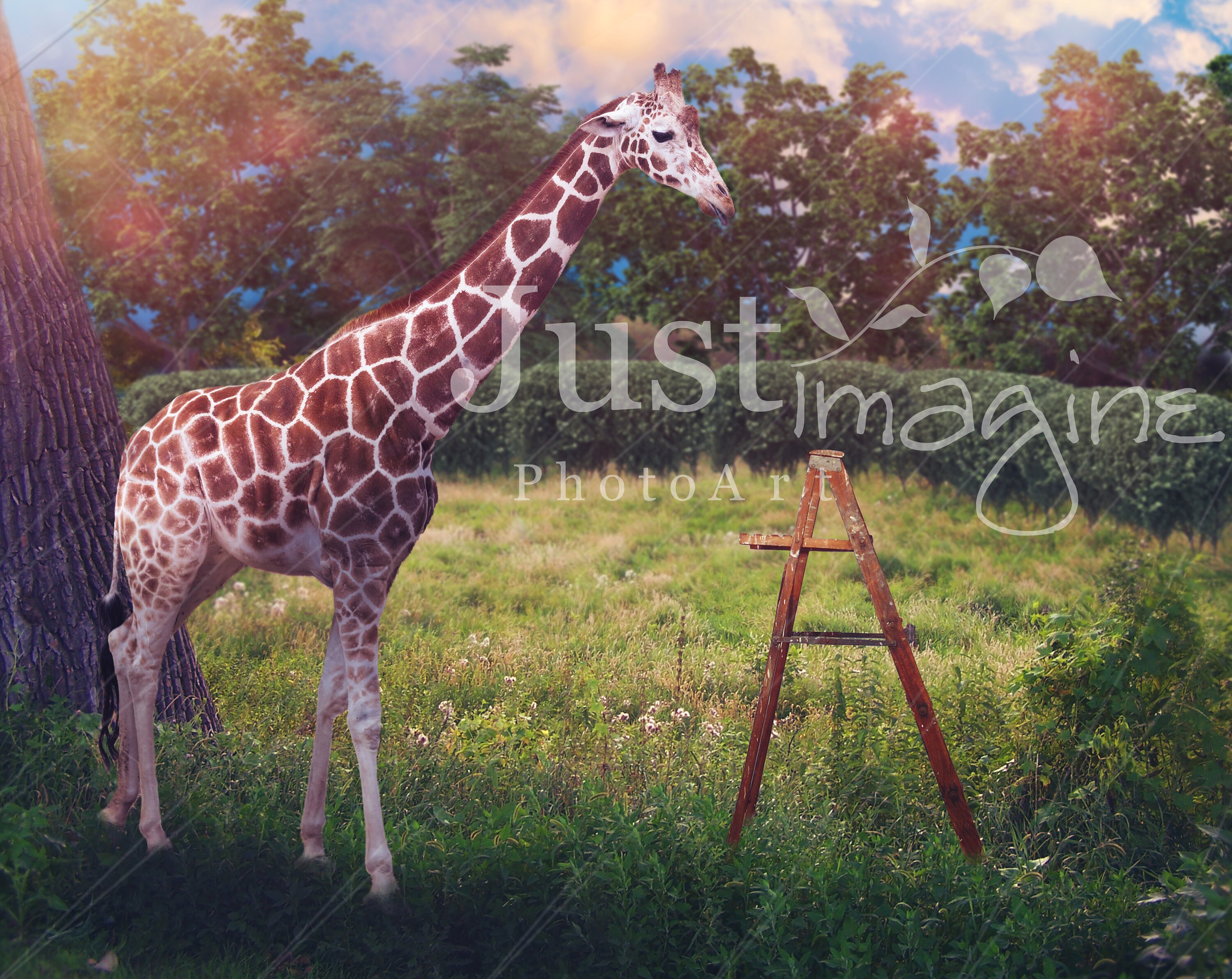 Giraffe Meadow Digital Background, Giraffe, Meadow, Ladder - Etsy