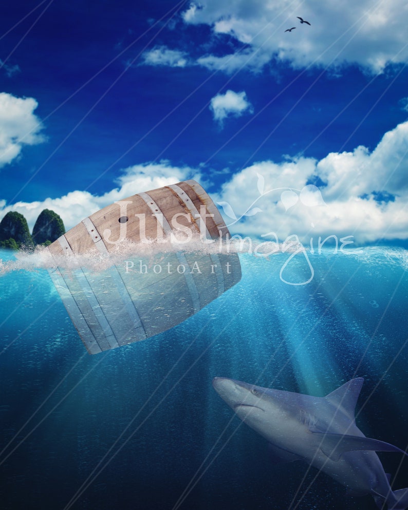 Ocean and Barrel Digital Background, Ocean, Barrel, Shark, - Etsy