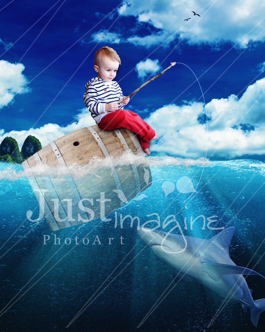 Ocean and Barrel Digital Background, Ocean, Barrel, Shark, - Etsy