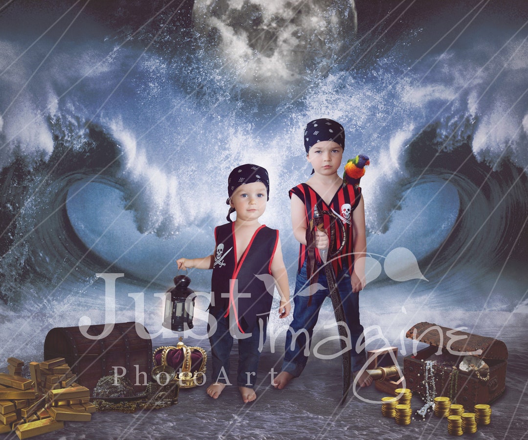 Pirate Treasure Digital Background, Pirate Treasure, Ocean, Full Moon ...