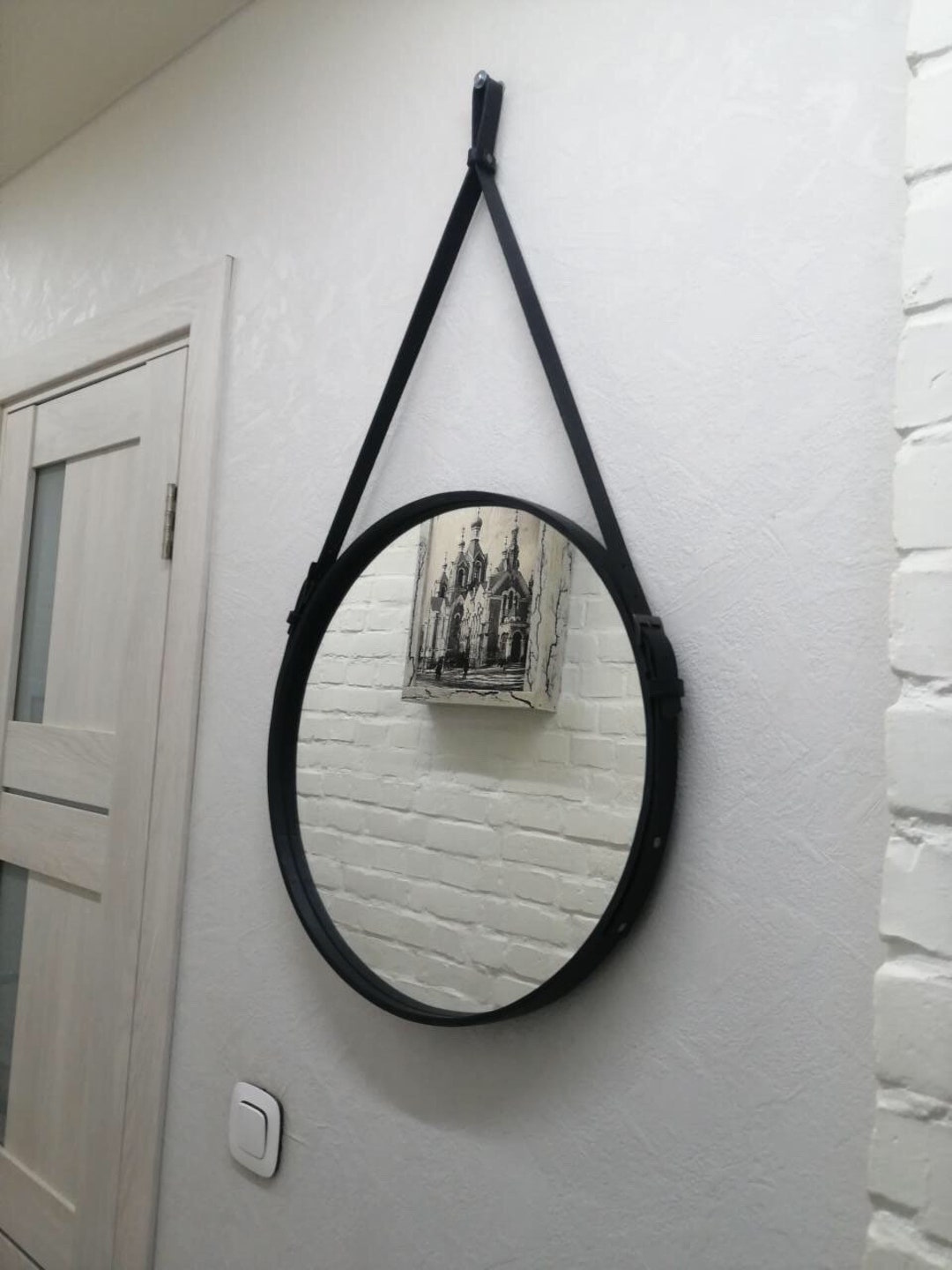 Adjustable Leather Strapped Mirror, Handmade Leather Mirror, Straps ...