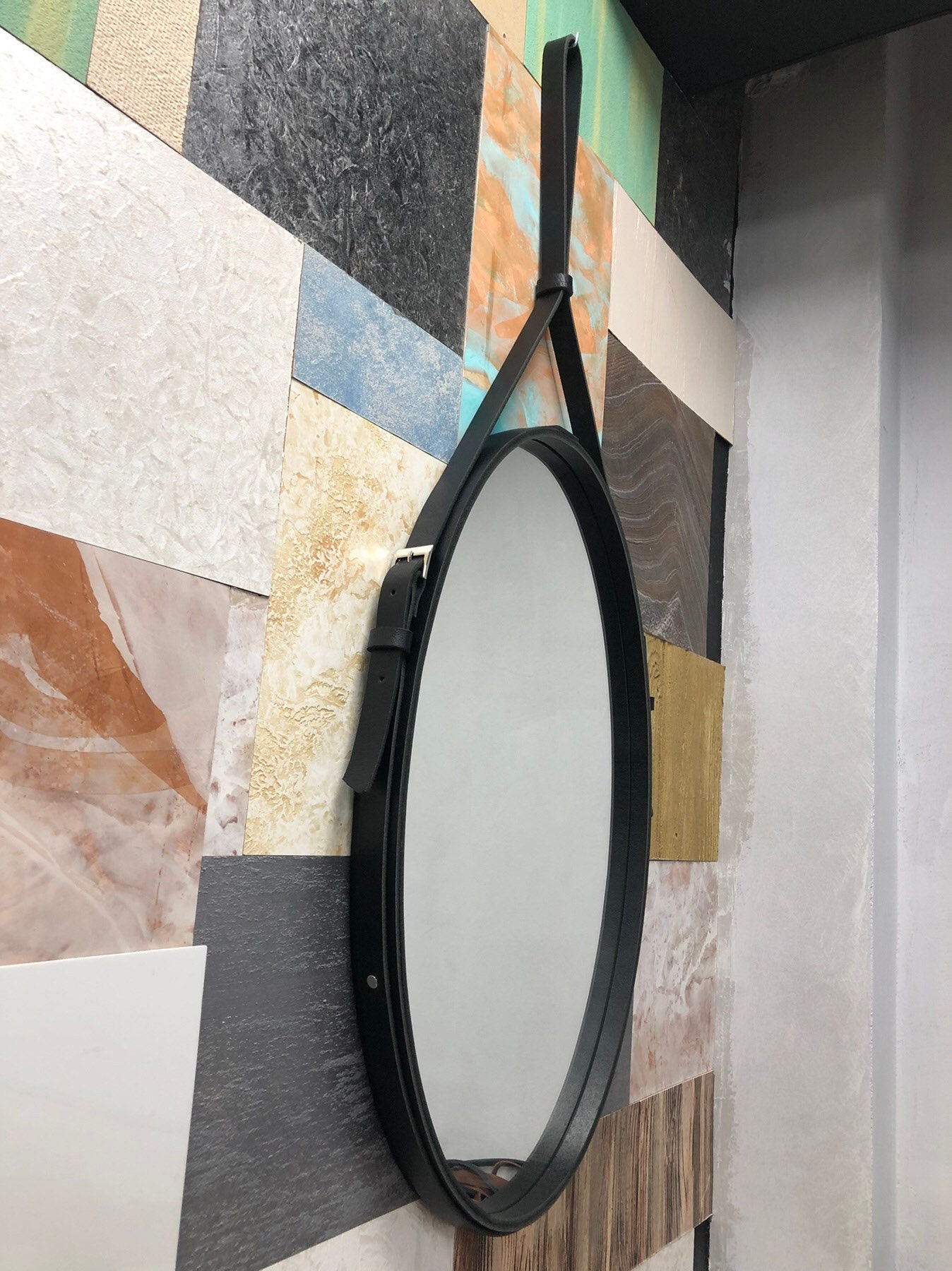 OVAL Adjustable Leather Strapped Mirror, Handmade Leather Mirror ...