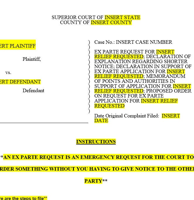 Child Custody Ex Parte Relief - Etsy