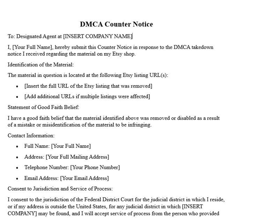 Template DMCA Counter-notice - Don't Take Copyright Answers Lying Down ...