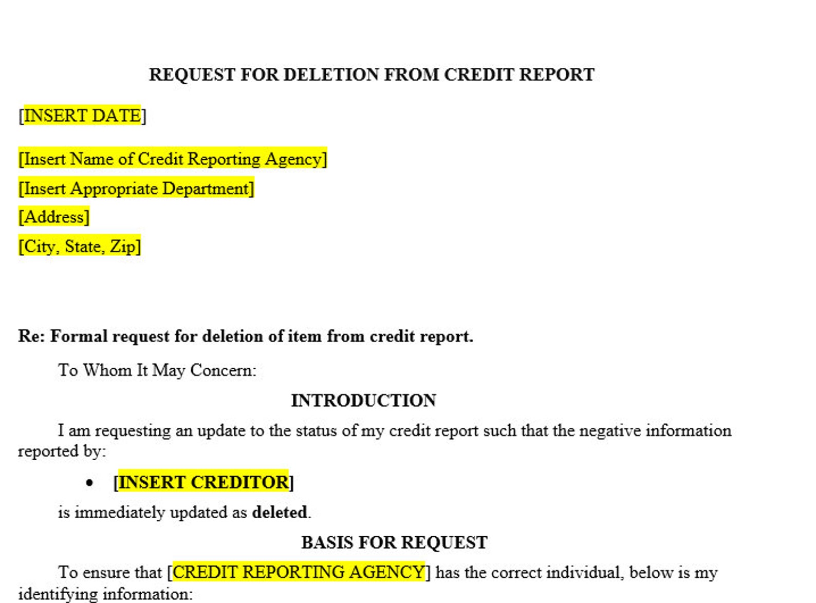 Request for Deletion From Credit Report - Etsy