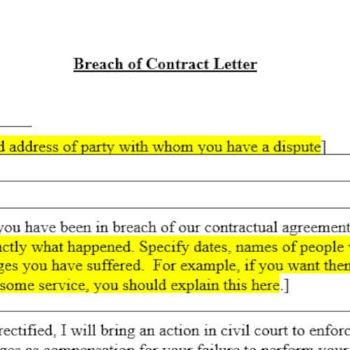 Breach of Contract Template Printable Breach of Contract - Etsy