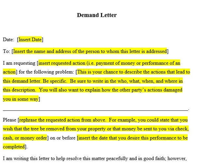 Demand Letter Template (microsoft Word) - Etsy
