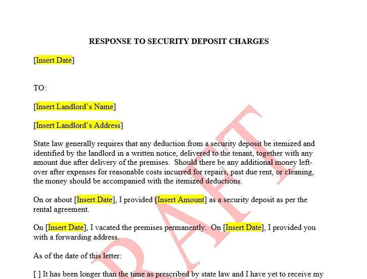 Response to Security Deposit Charges - Etsy