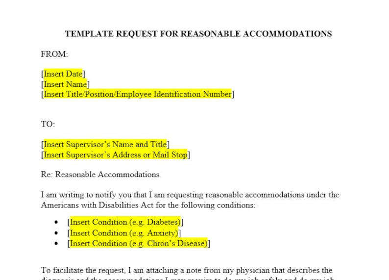 Work Accommodation Request Template (microsoft Word) - Etsy