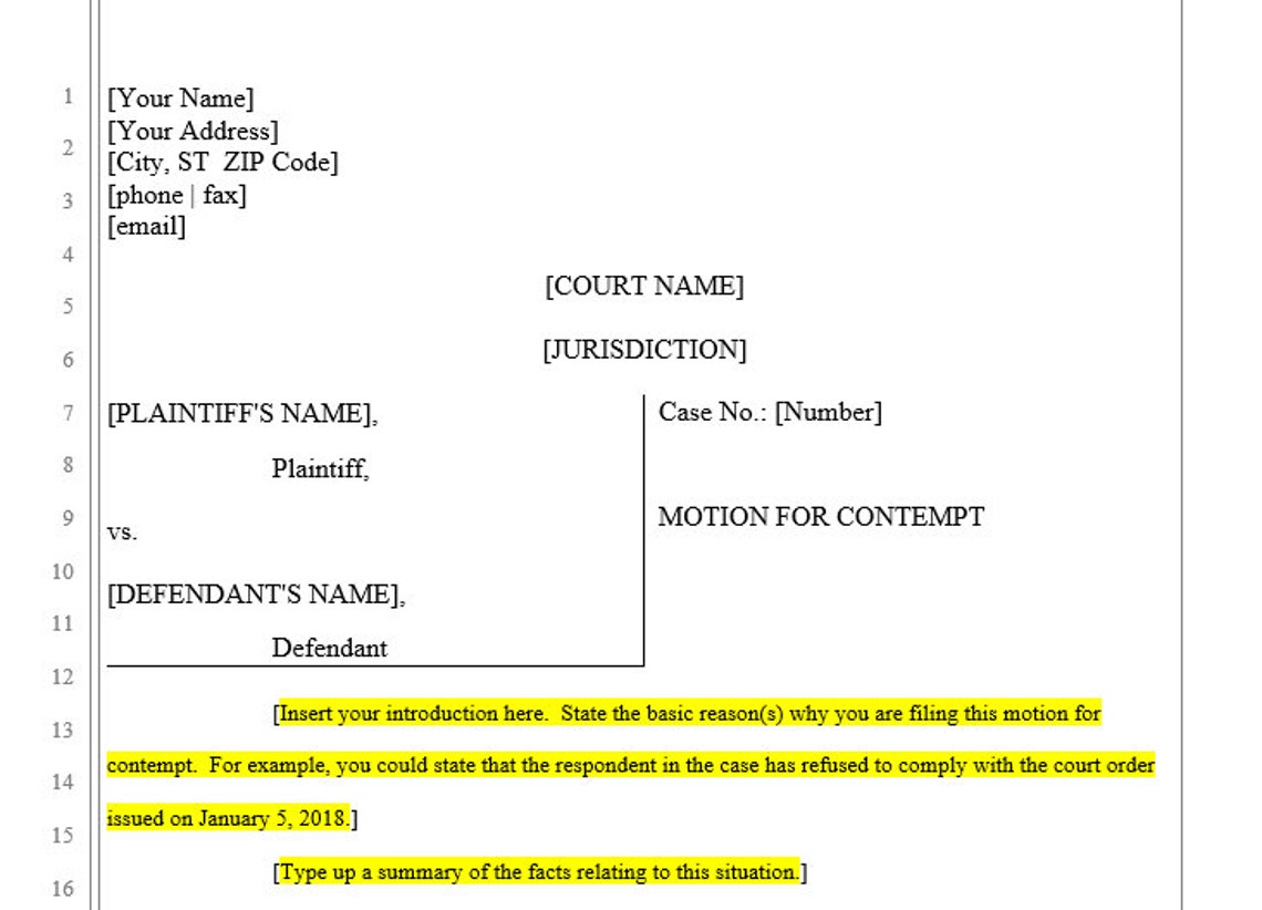 Template Motion for Contempt - Etsy