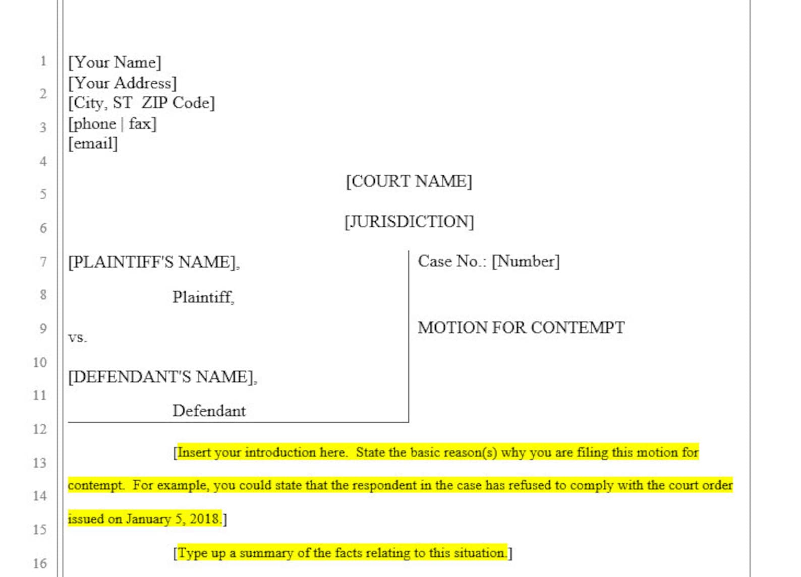 Template Motion for Contempt - Etsy