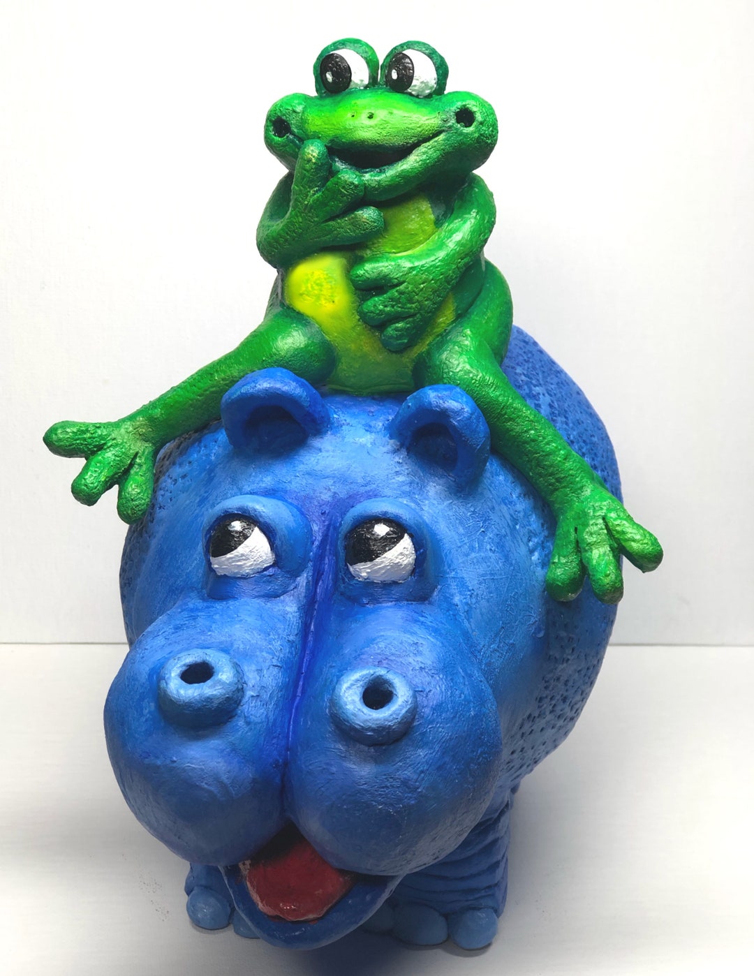 Whimsical Ceramic Sculpture - Figurine - Hippo and Frog - Etsy
