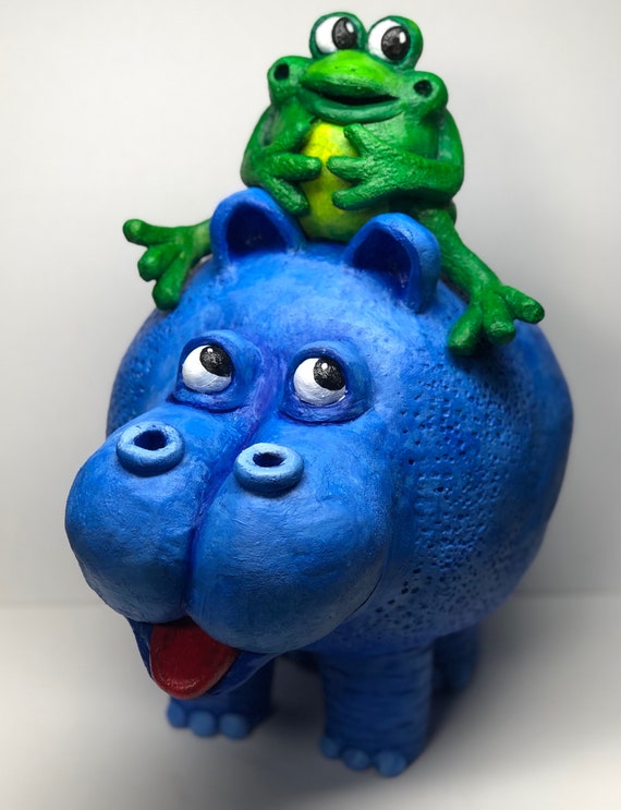 Whimsical Ceramic Sculpture Figurine Hippo and Frog | Etsy