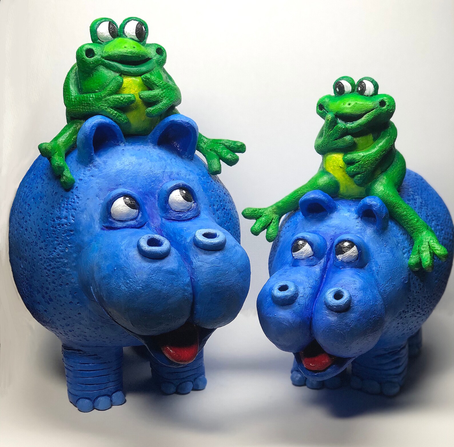 Whimsical Ceramic Sculpture - Figurine - Hippo and Frog - Etsy