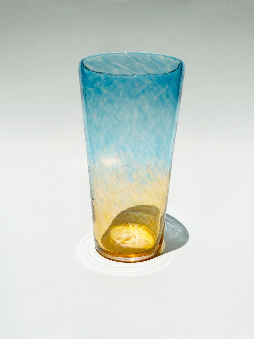 Handblown Pint Glass - Transparent Blue and Orange - Etsy