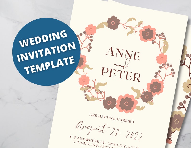 Autumn Wedding Save the Date Invitation Floral Flowers EDITABLE ...