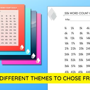 50k Word Count Printable | Word Tracker for Writers | Monthly Author ...