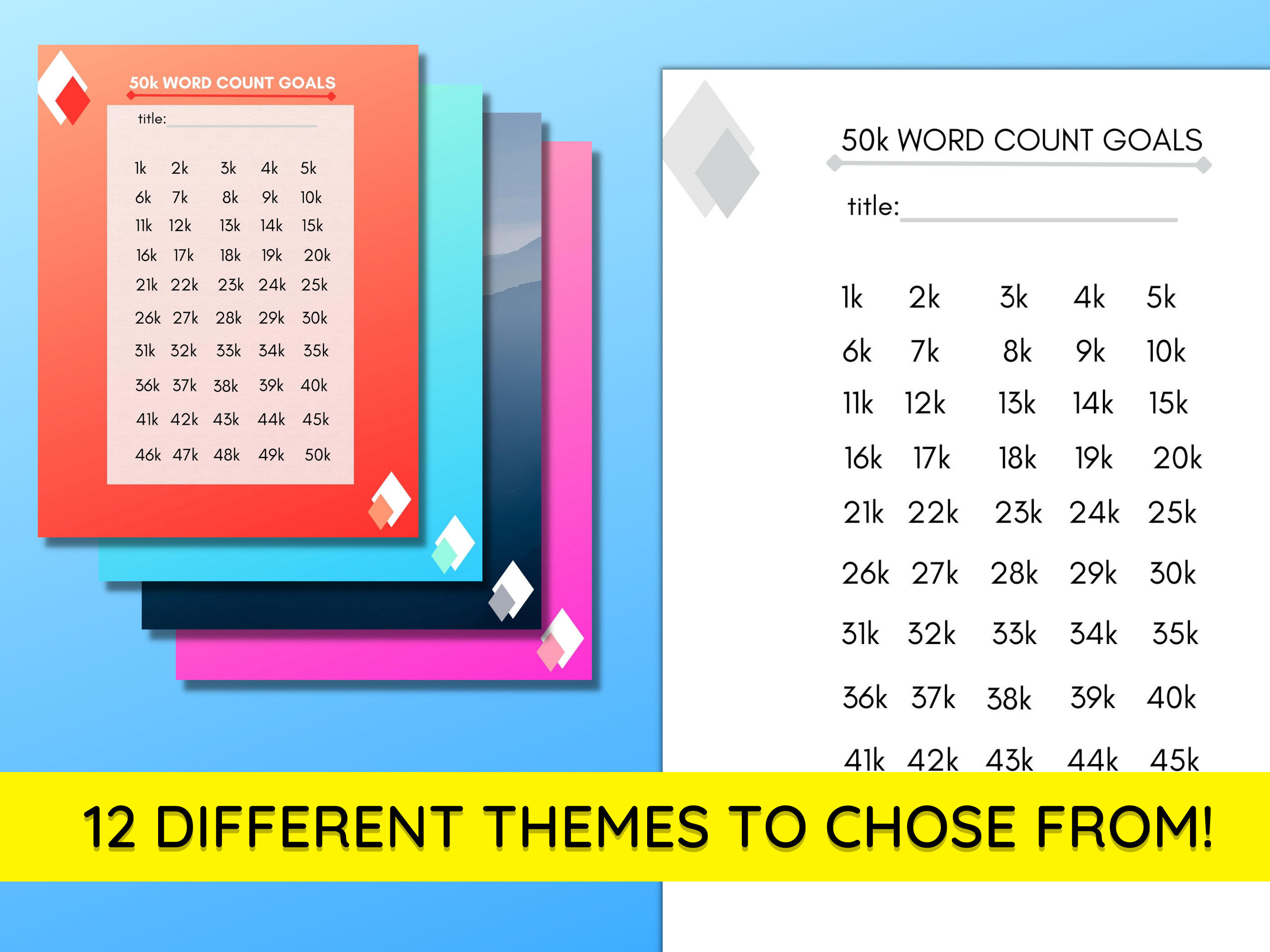50k Word Count Printable | Word Tracker for Writers | Monthly Author ...