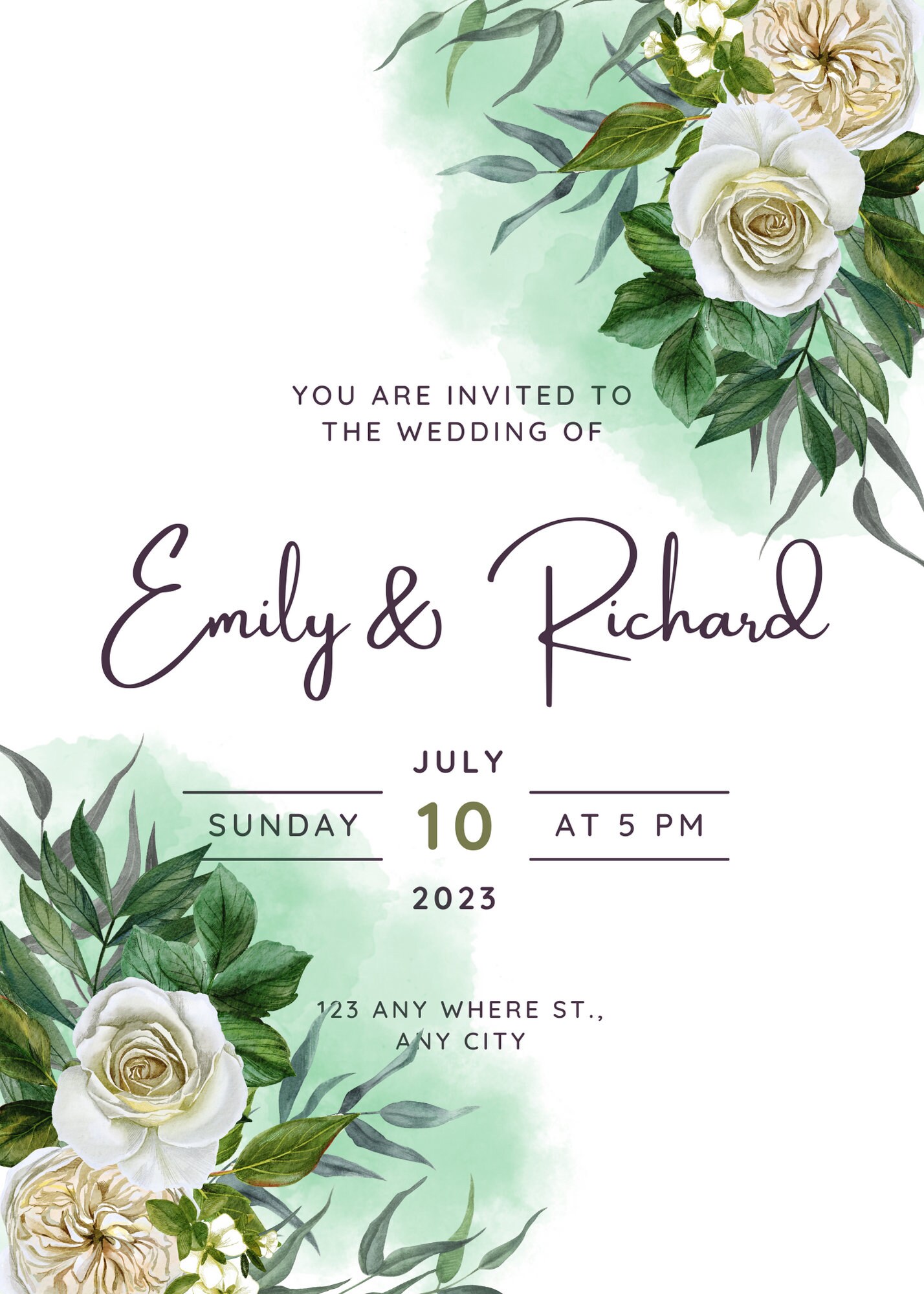 Wedding Invitation Floral Flowers EDITABLE TEMPLATE - Green Floral ...
