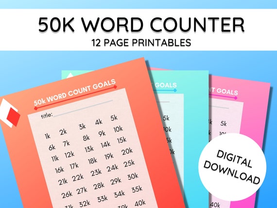 50k Word Count Printable Word Tracker for Writers Monthly | Etsy