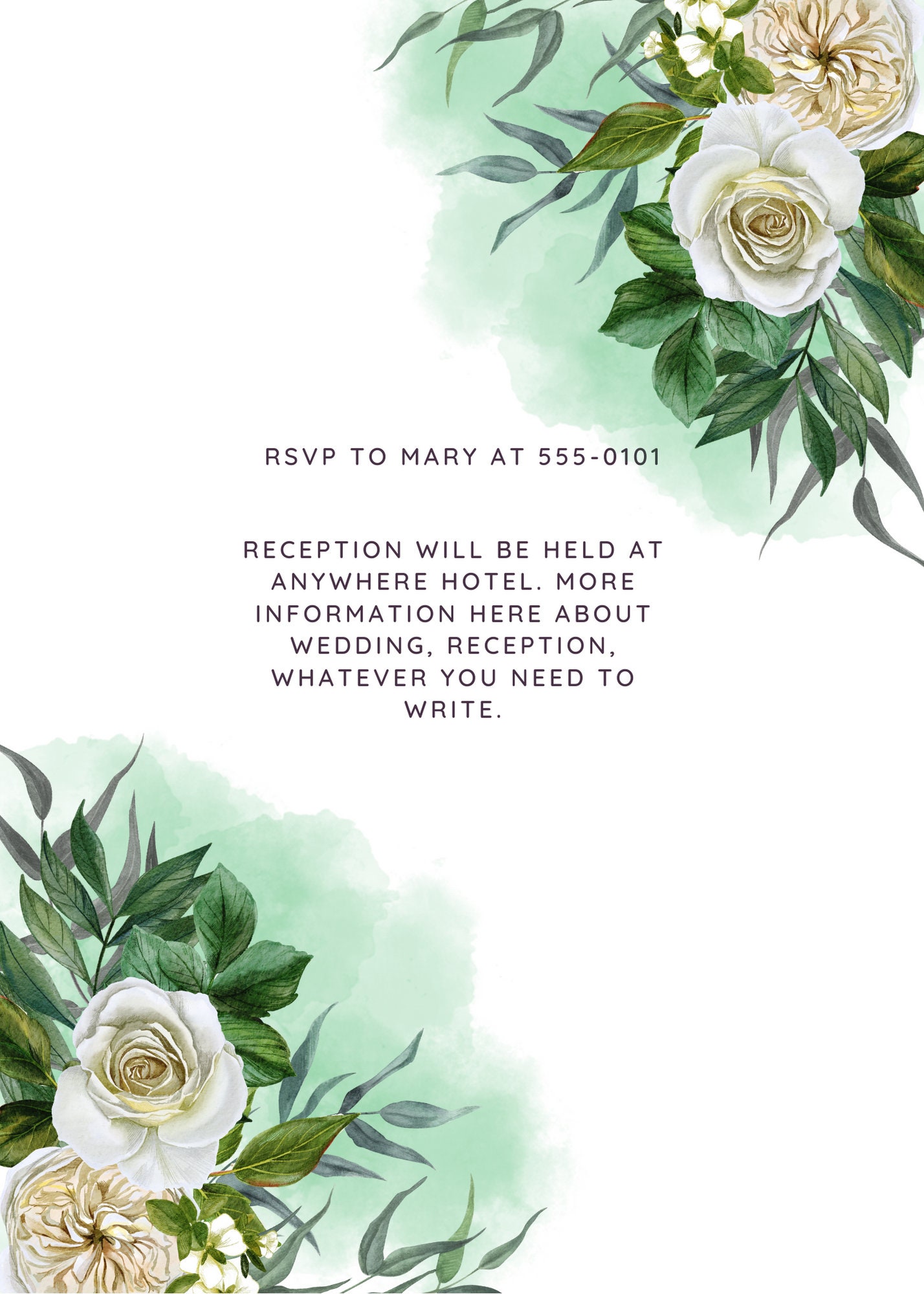 Wedding Invitation Floral Flowers EDITABLE TEMPLATE - Green Floral ...
