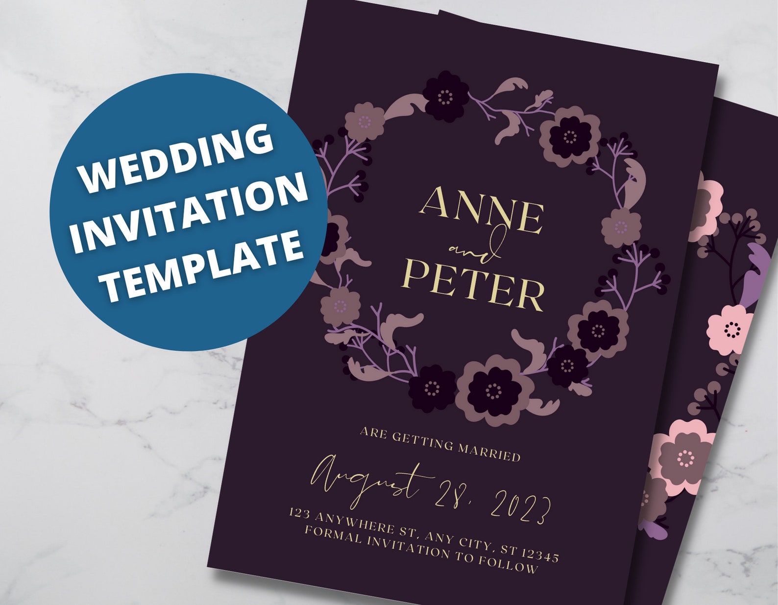 Autumn Wedding Save the Date Invitation Floral Flowers EDITABLE ...