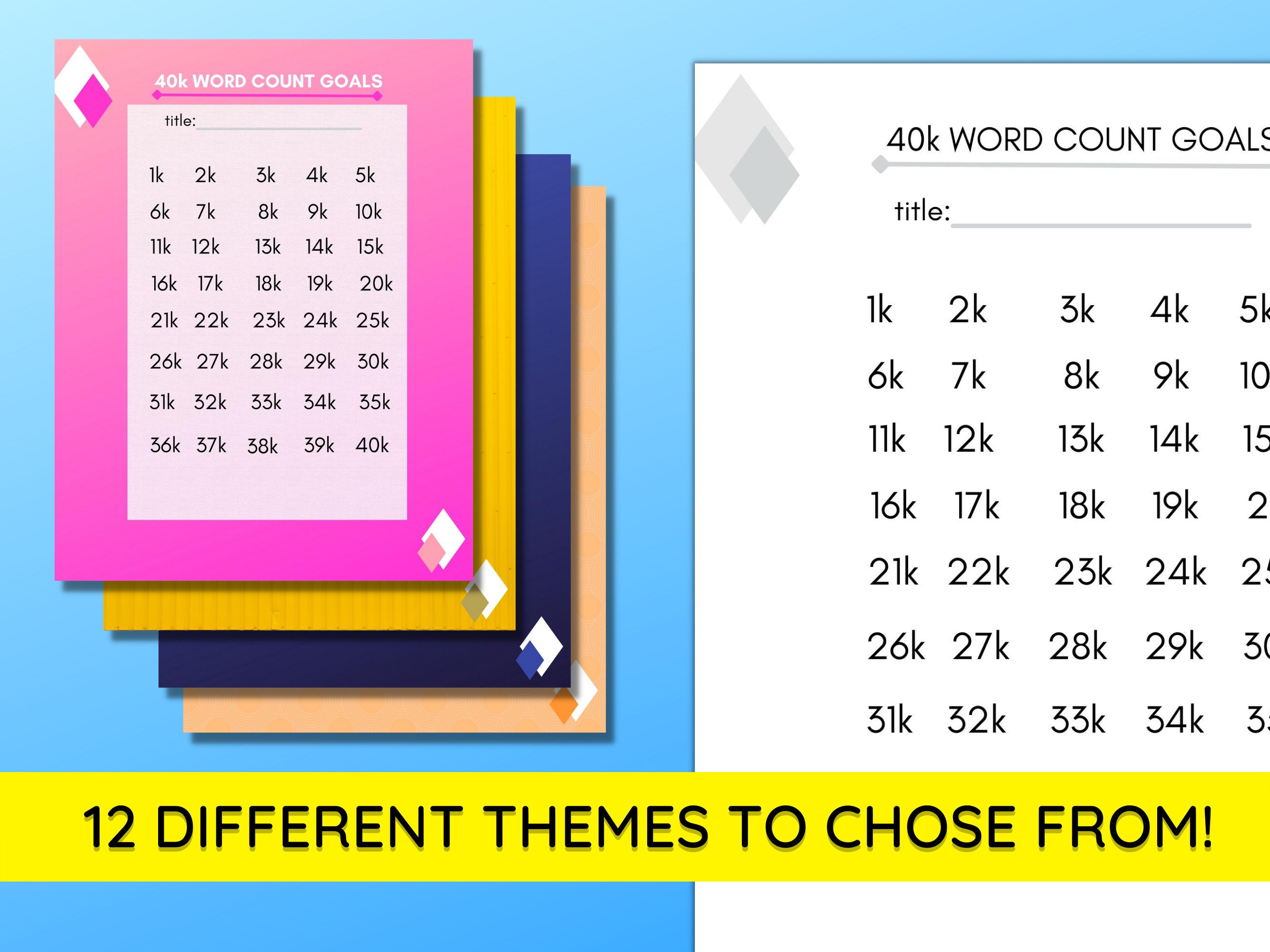 40k Word Count Printable | Word Tracker for Writers | Monthly Author ...