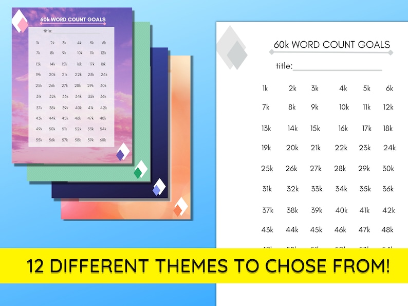60k Word Count Printable | Word Tracker for Writers | Monthly Author ...