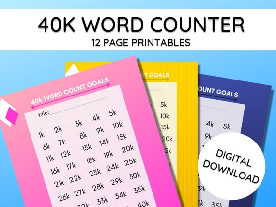 40k Word Count Printable Word Tracker for Writers Monthly | Etsy
