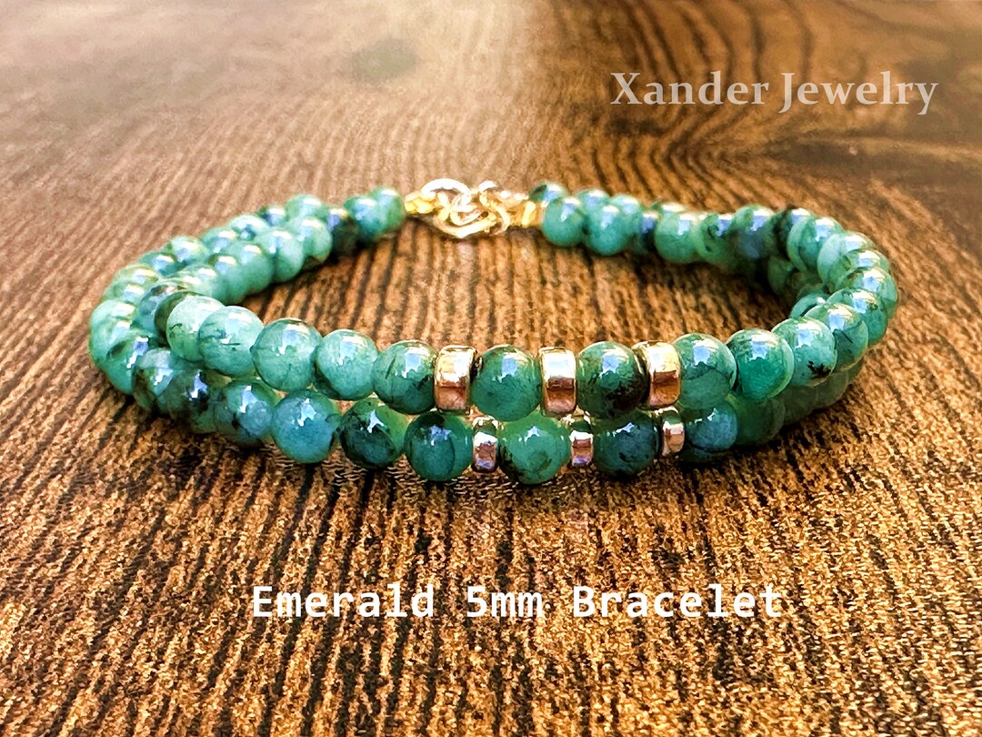 Natural Emerald Bracelet/ 4mm Brazilian Emerald Beads With Gold Filled ...
