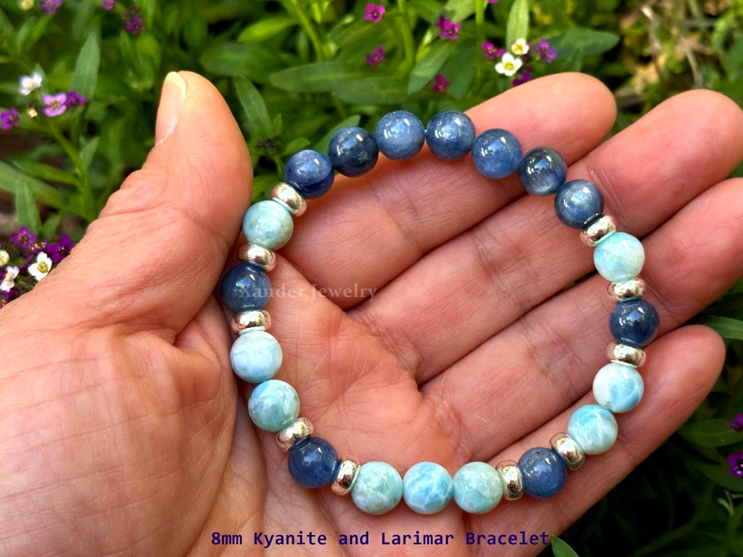 Genuine Untreated Brazilian Kyanite and Dominican Larimar Bracelet/ 8mm ...