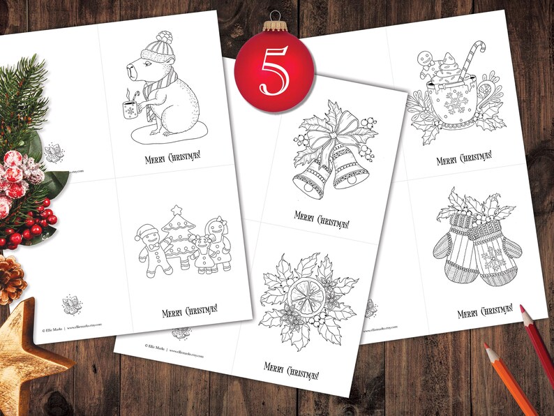 Set of 30 Printable Coloring Christmas/holiday Greeting Cards - Instant ...