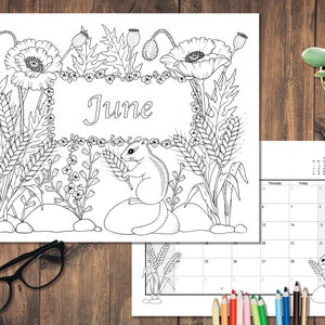 2024 Monthly Coloring Calendar (desk or Wall) - Print at Home PDF - Etsy