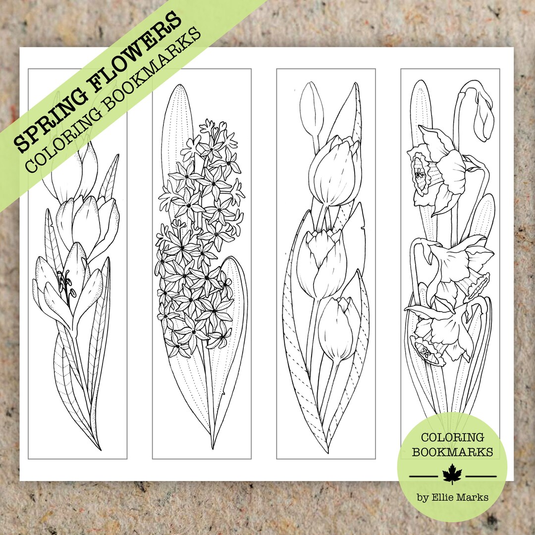 SPRING FLOWERS Coloring Bookmarks: 4 Hand-drawn Printable Bookmarks - Etsy