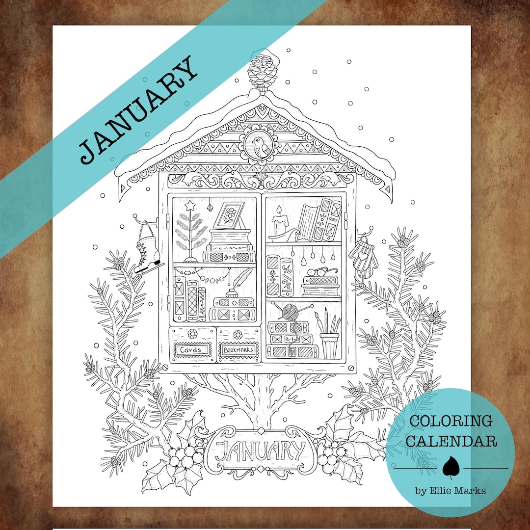 JANUARY Coloring Calendar Page: Hand-drawn Printable (PDF, JPG) - Etsy