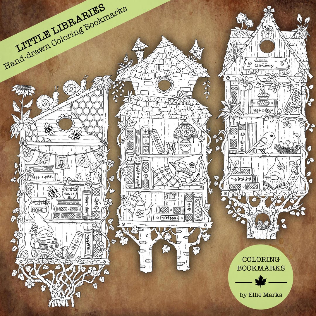 Little Libraries Coloring Bookmarks: Hand-drawn Printable (PDF/JPG) - Etsy