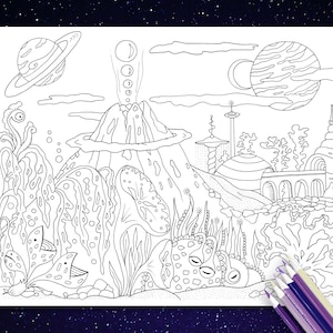 Alien Planet Coloring Page - Etsy